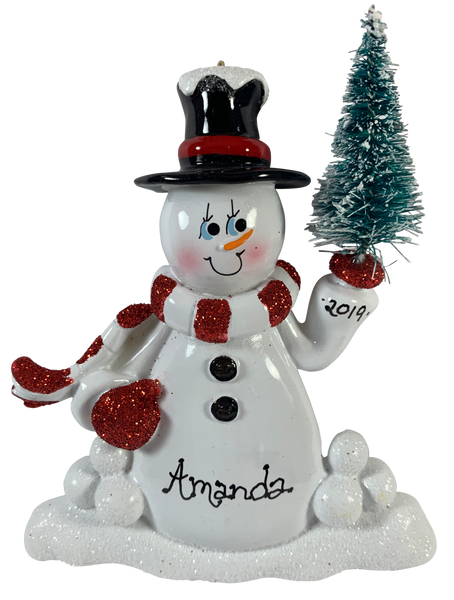 Snowman with Tree - Made of Resin – Ornaments For Keeps
